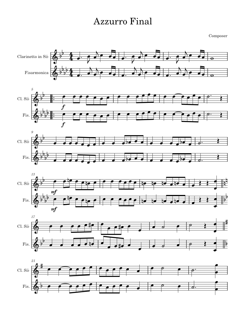 Azzurro – Adriano Celentano Azzurro Final inFab Sheet music for Accordion, Clarinet in b-flat ...