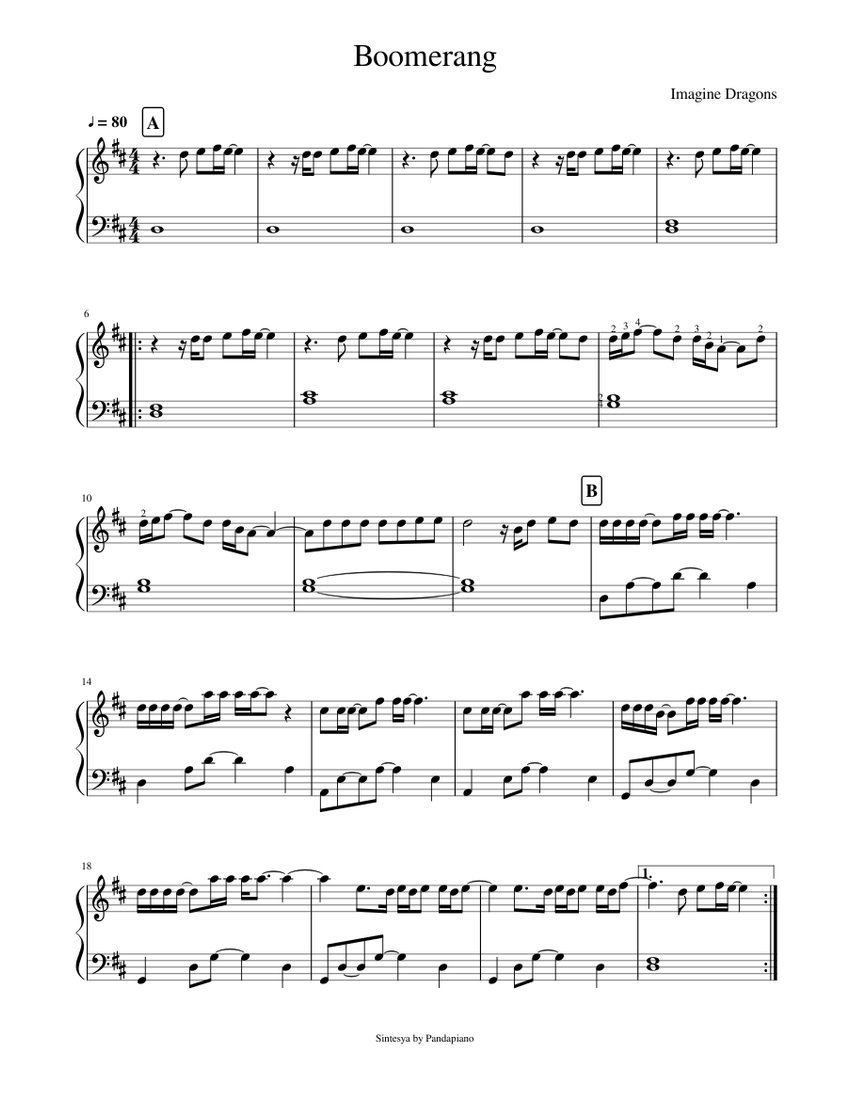 Boomerang Sheet Music for Piano (Solo) Easy | MuseScore.com