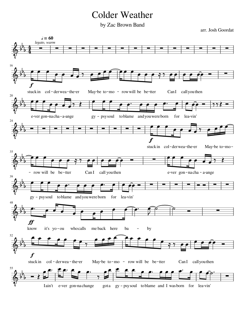 Colder Weather High Harm Sheet Music for Tenor (Solo) | MuseScore.com