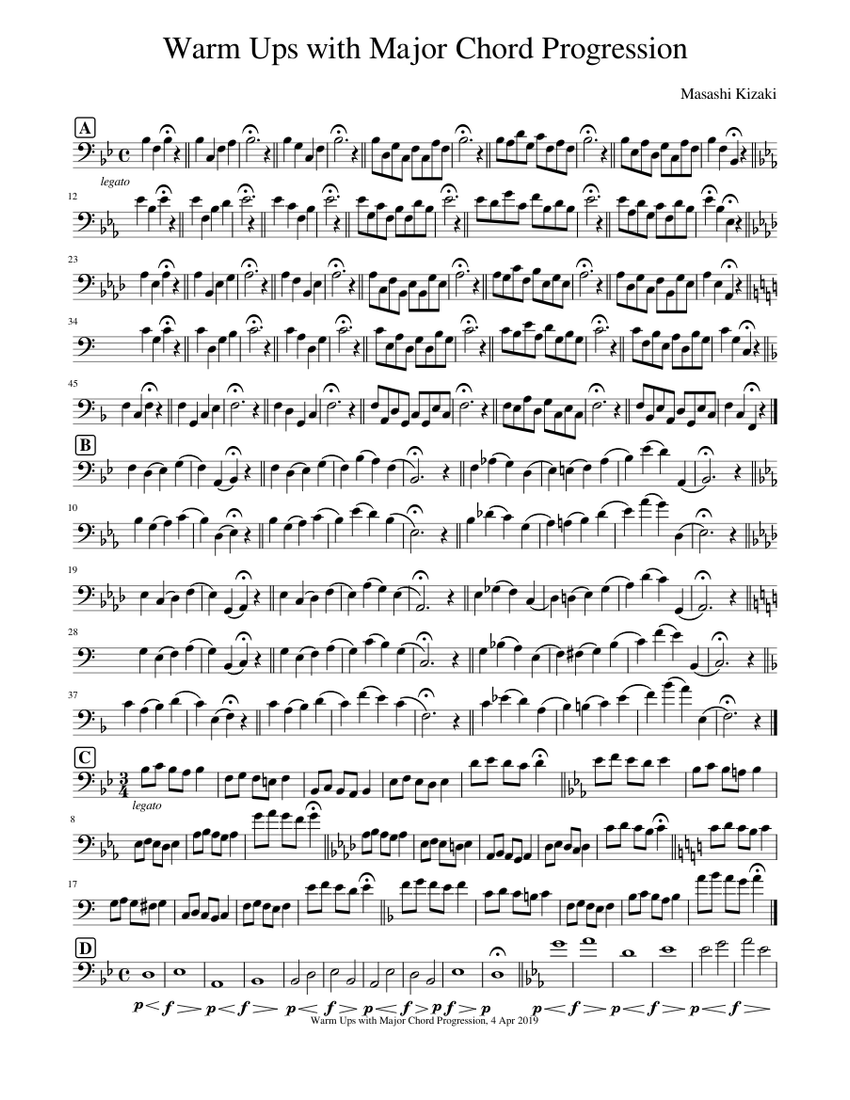 Warm Ups with Major Chord Progression Sheet Music for Piano (Solo) Easy ...