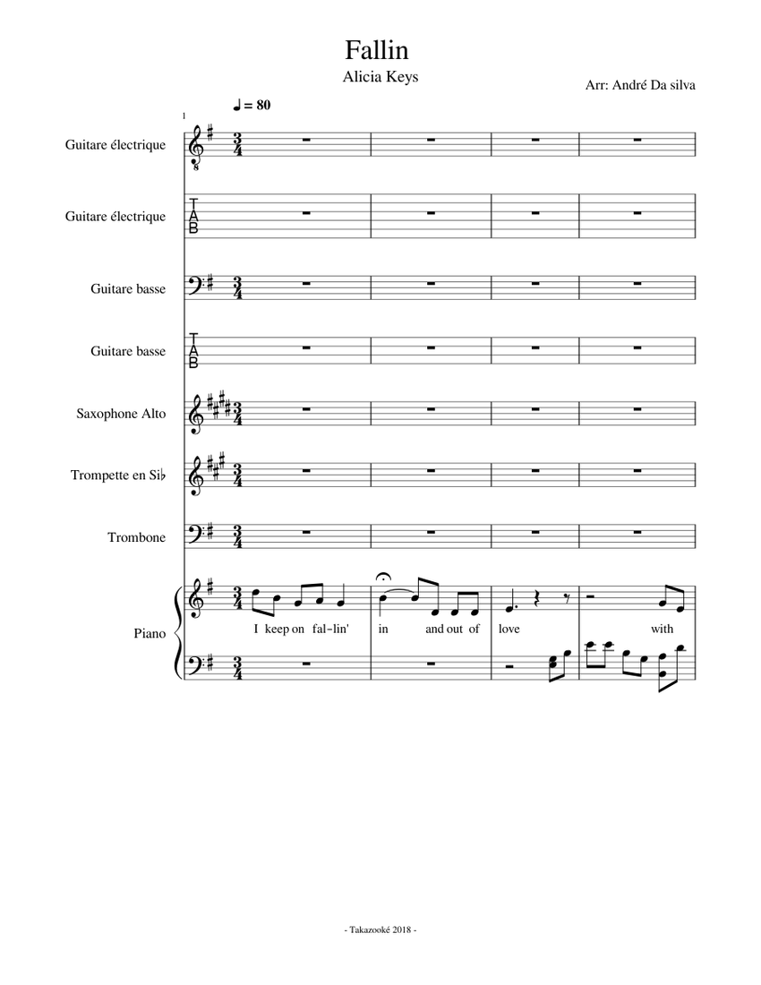 Fallin 3 4 Sheet music for Piano, Trombone, Saxophone alto, Trumpet in ...