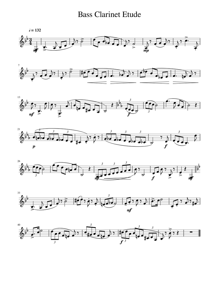 Bass Clarinet Etude Sheet Music for Clarinet bass (Solo) | MuseScore.com