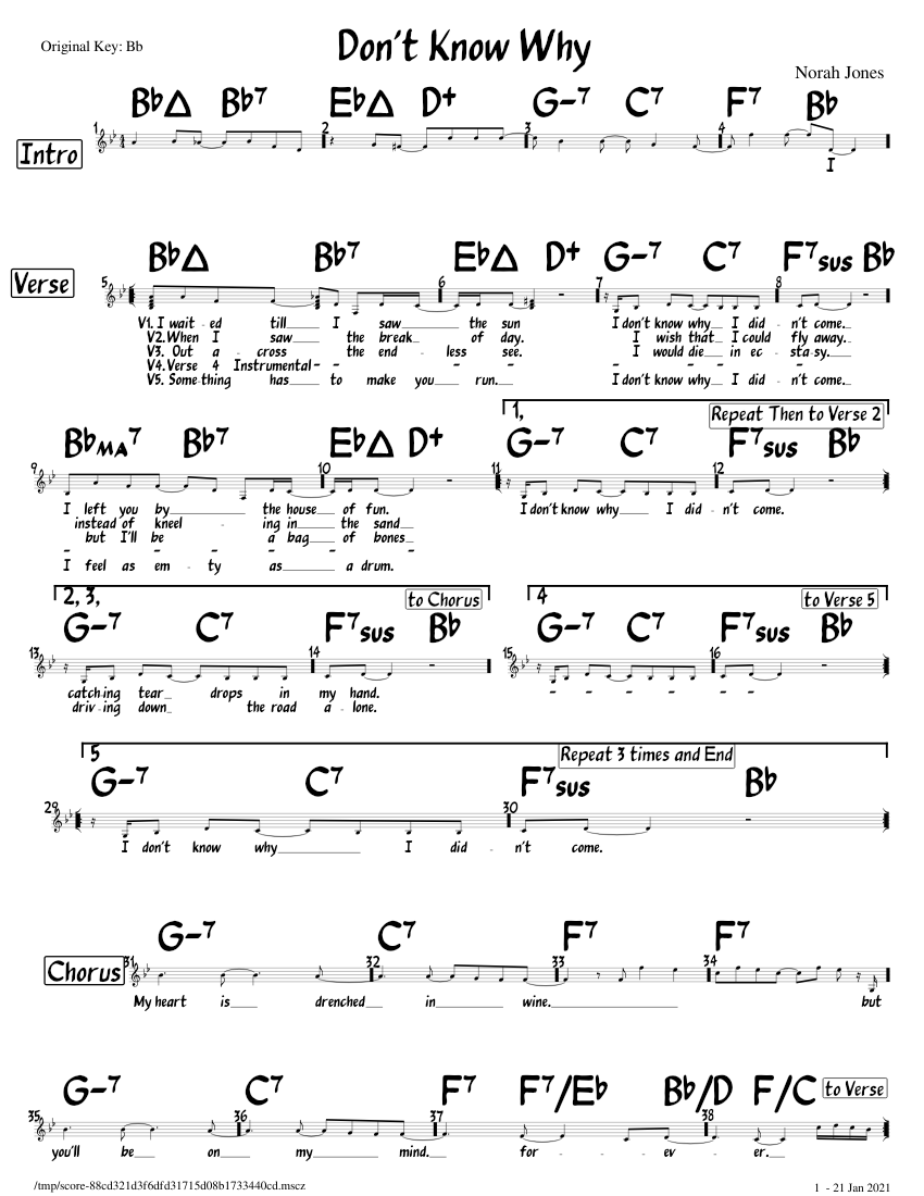 Don't Know Why-Norah Jones-abg Sheet music for Piano (Solo) | Musescore.com