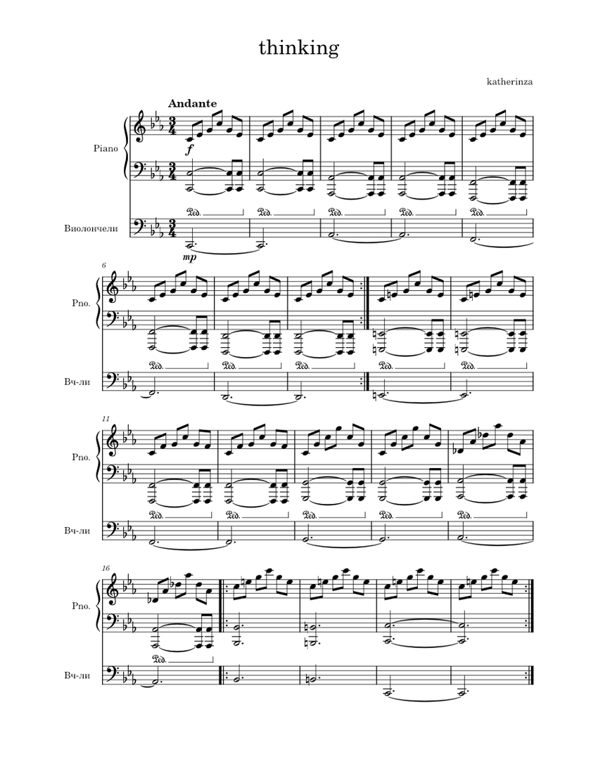 thinking Sheet music for Piano, Strings group (Solo) | Musescore.com