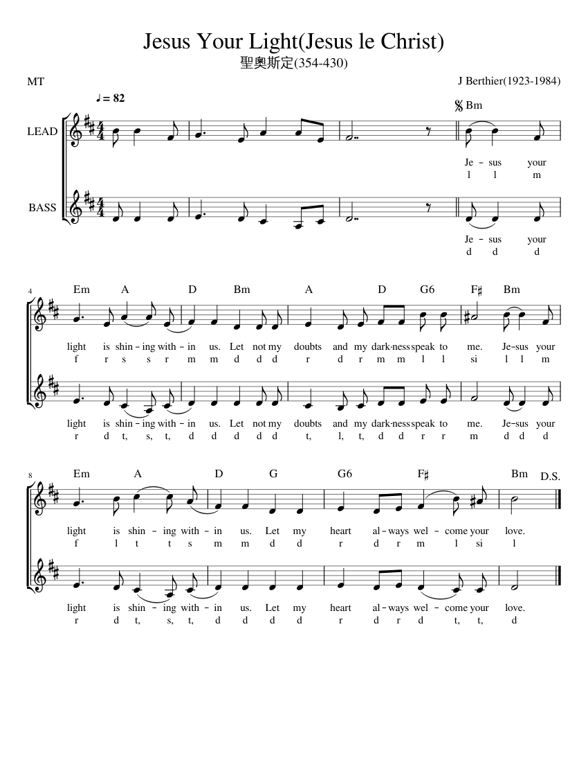 G83_Jesus Your Light Jesus le Christ Sheet Music with Chords for Tenor ...