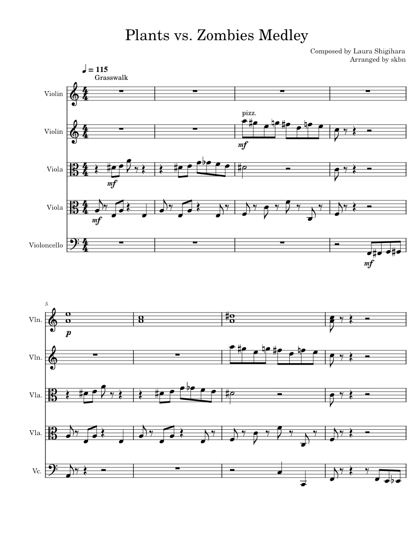 Plants vs. Zombies Medley Sheet music for Violin, Viola, Cello (String ...