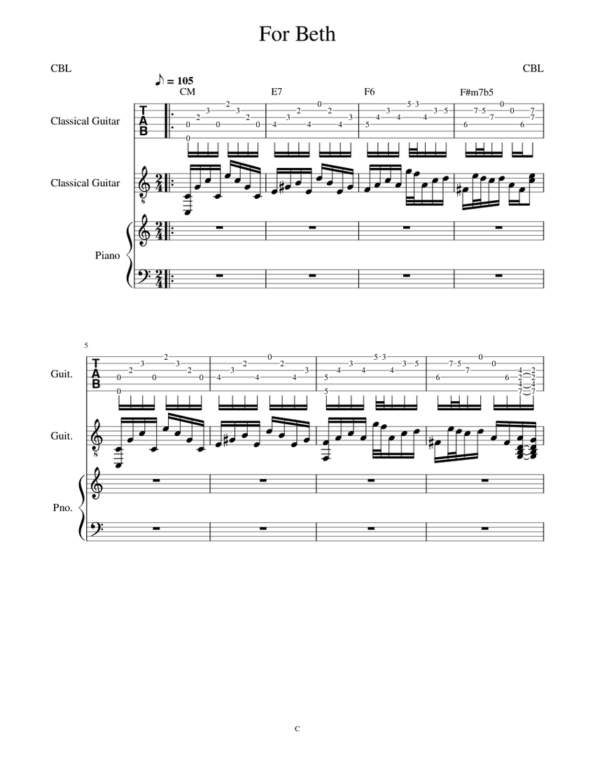 For Beth. Sheet music for Piano, Guitar (Mixed Duet) | Musescore.com