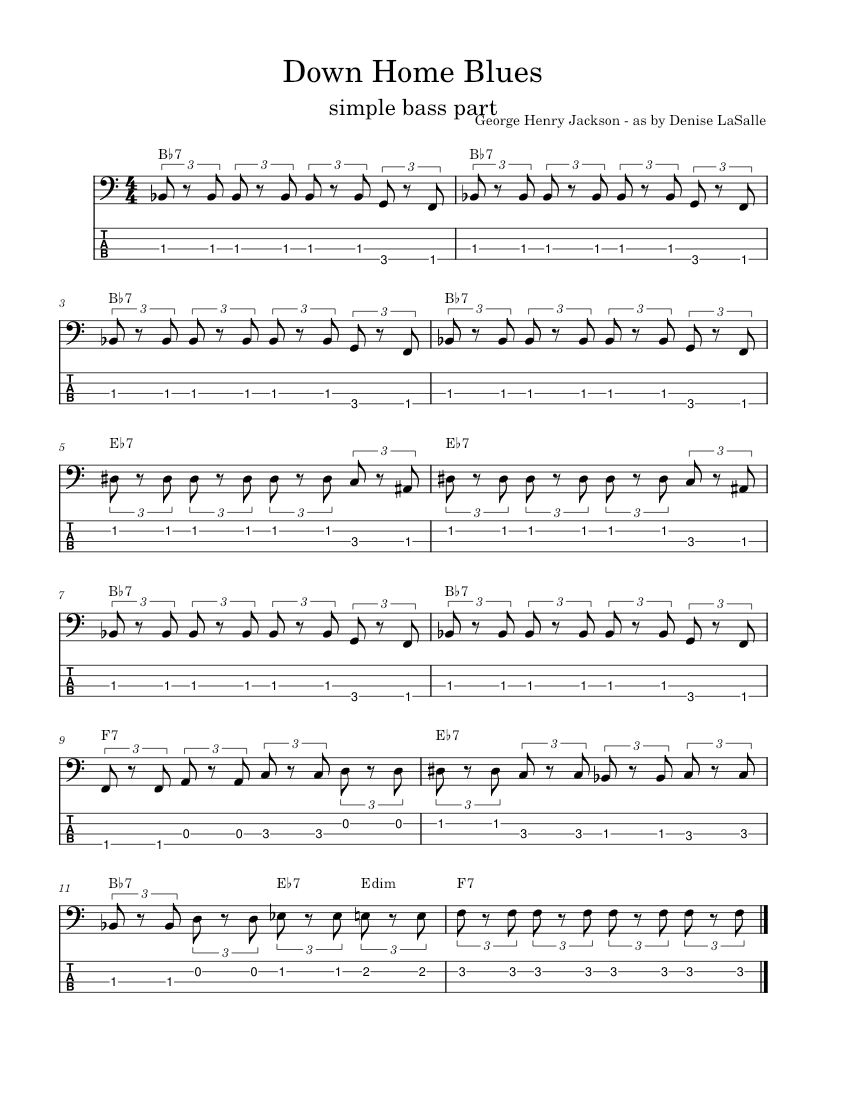 Down Home Blues – Denise LaSalle - bass tabs Sheet music for Bass ...