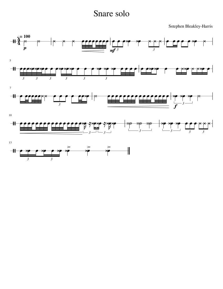 Snare drum solo Sheet Music for Snare drum (Solo) | MuseScore.com