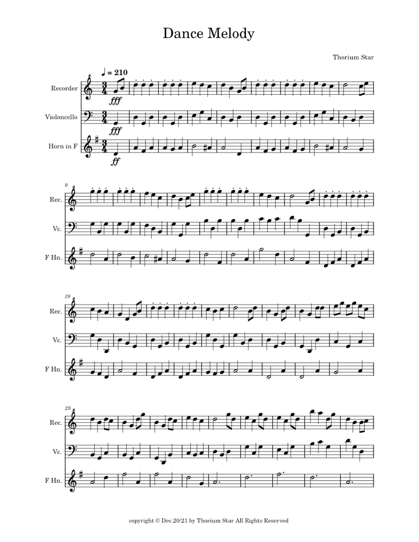 Dance Melody Sheet music for French horn, Cello, Recorder (Mixed Trio ...