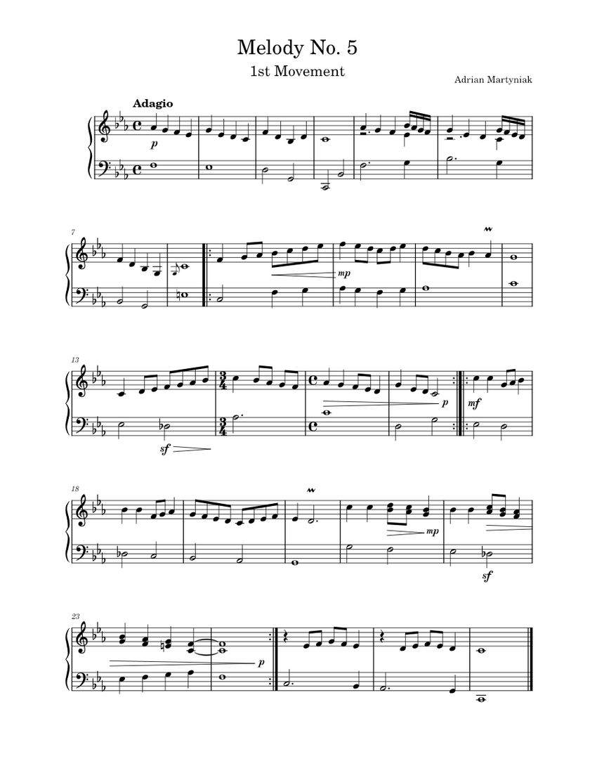 Adrian Martyniak - Melody no. 5 1st Movement - Adagio Sheet music for ...