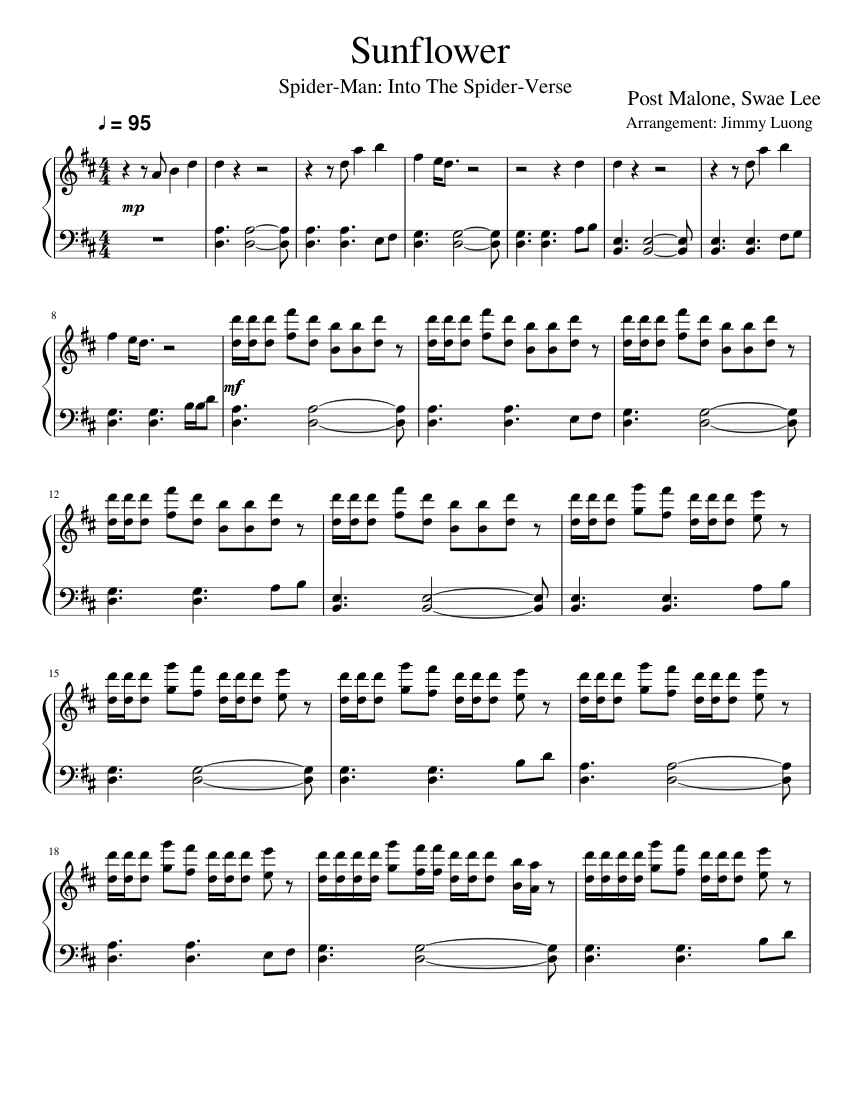 Sunflower - Post Malone Sheet Music for Piano (Solo) | MuseScore.com