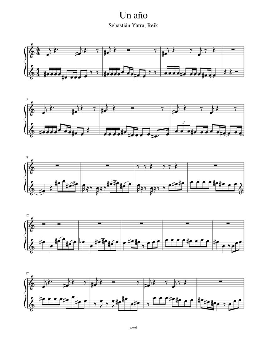 Un año Sebastián Yatra,Reik Sheet Music for Piano (Solo) Easy ...