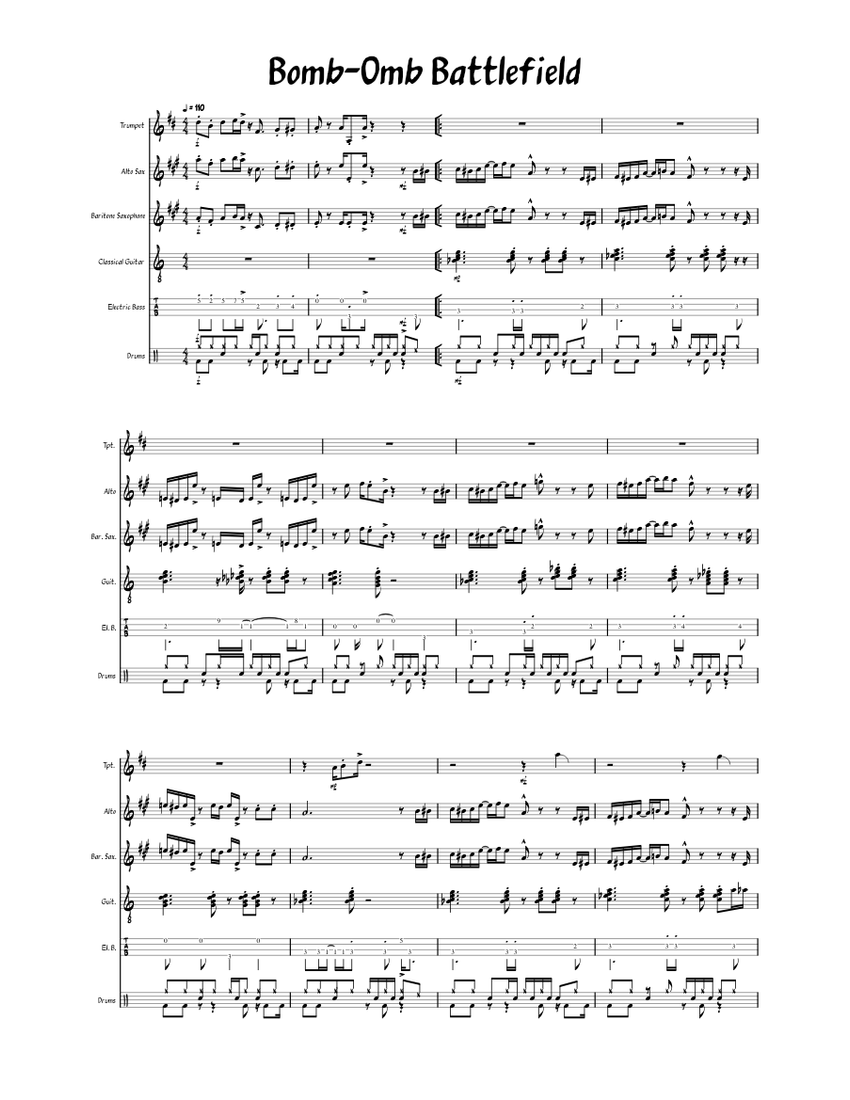 Bomb-Omb_Battlefield Sheet music for Saxophone alto, Saxophone baritone ...