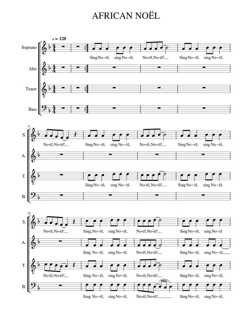 AFRICAN_NOËL Sheet Music for Soprano, Alto, Tenor, Bass voice (Choral ...