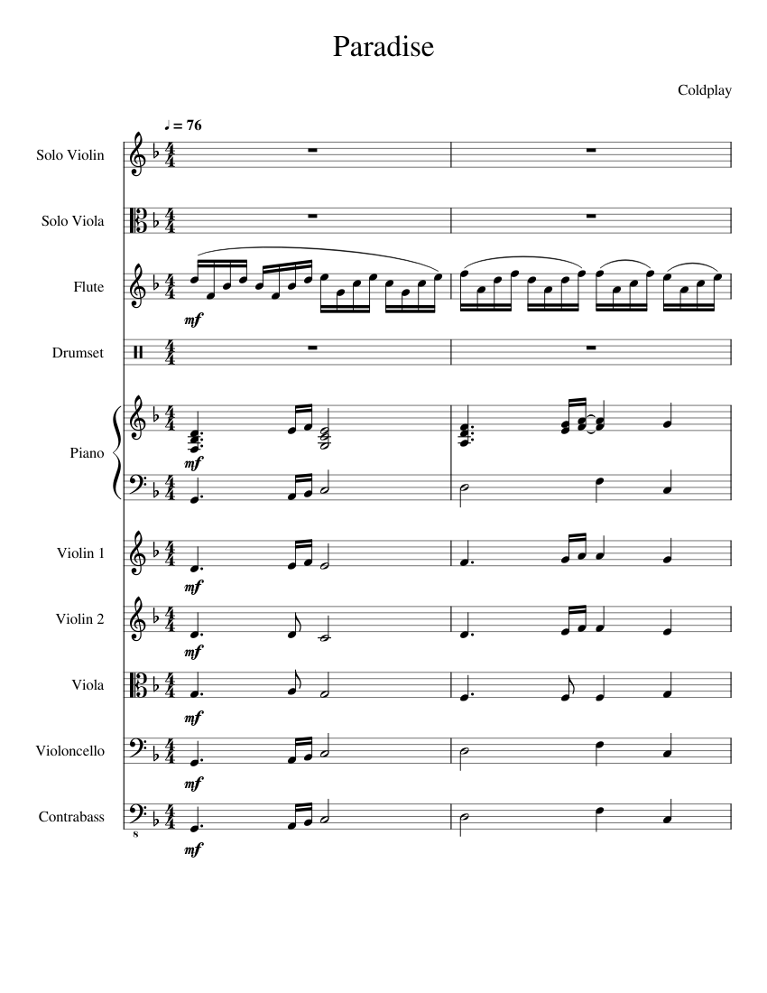 Paradise Sheet Music for Piano, Flute, Contrabass, Violin & more ...