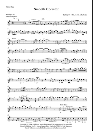 Smooth Operator (Sade) – Tenor Saxophone Sheet Music for Saxophone ...
