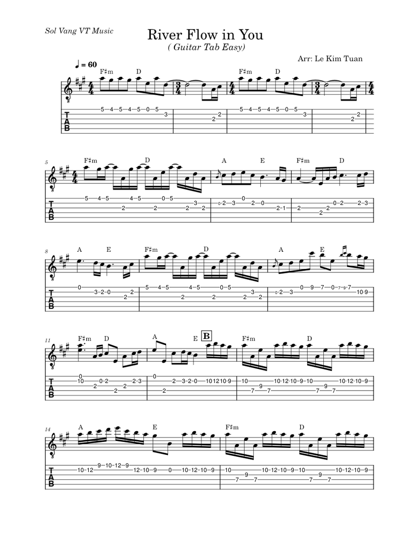 River_Flow_in_You. Guitar Tab Easy Sheet Music with Chords for Guitar ...