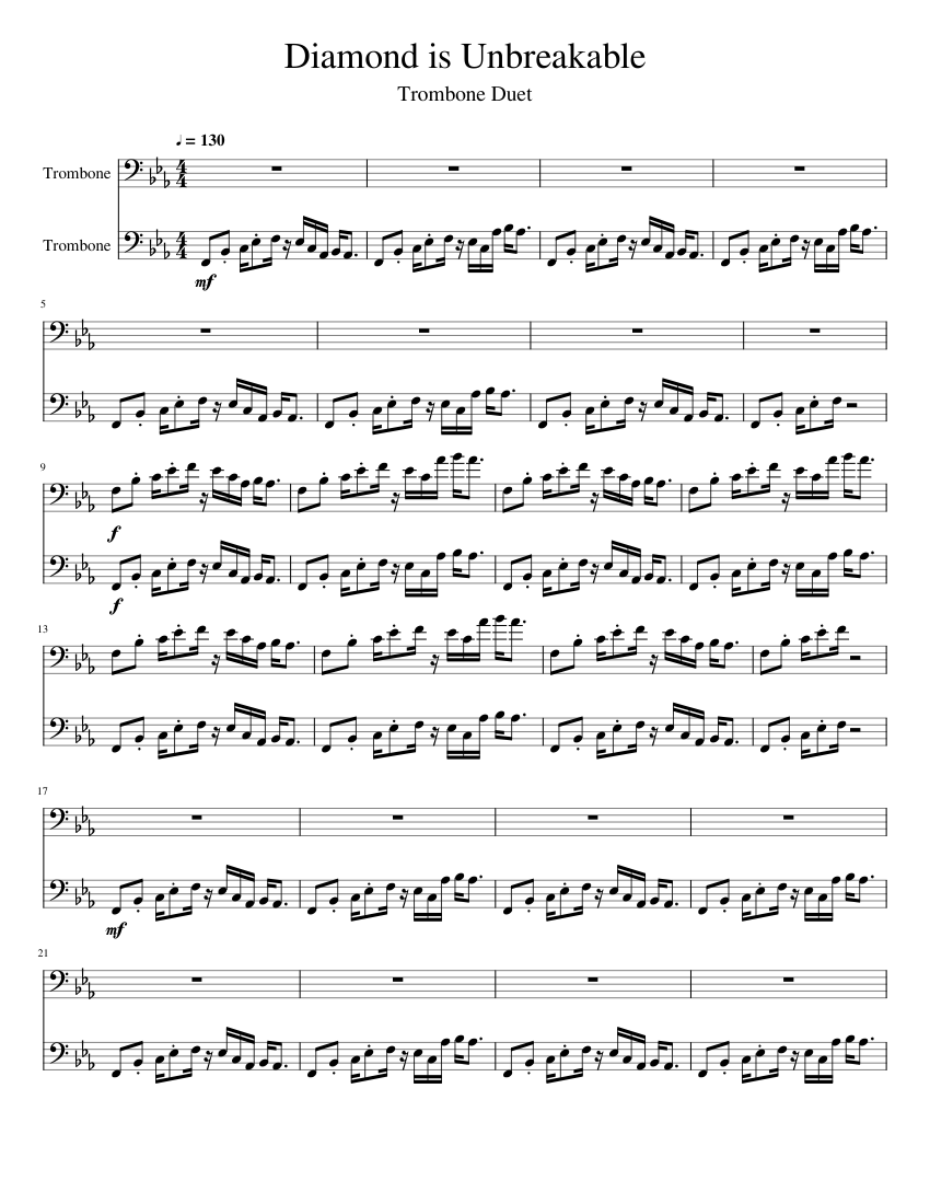 Diamond is Unbreakable - Trombone Duet Sheet Music for Trombone (Brass ...