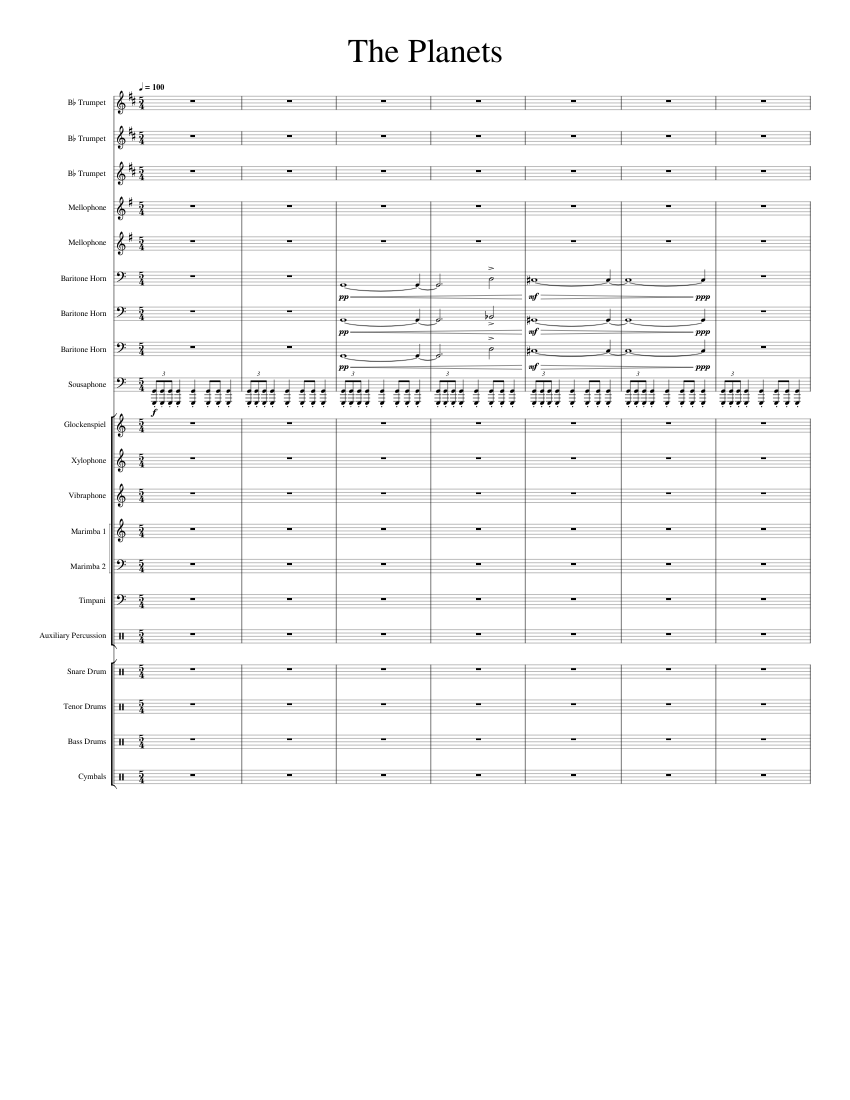The Planets Sheet music for Tuba, Mellophone, Trumpet in b-flat, French ...