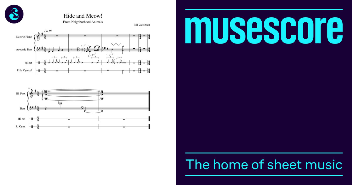Hide and Meow! – Bill Weisbach Sheet Music for Piano, Bass guitar, Ride, Hi-hat (Mixed Quartet ...