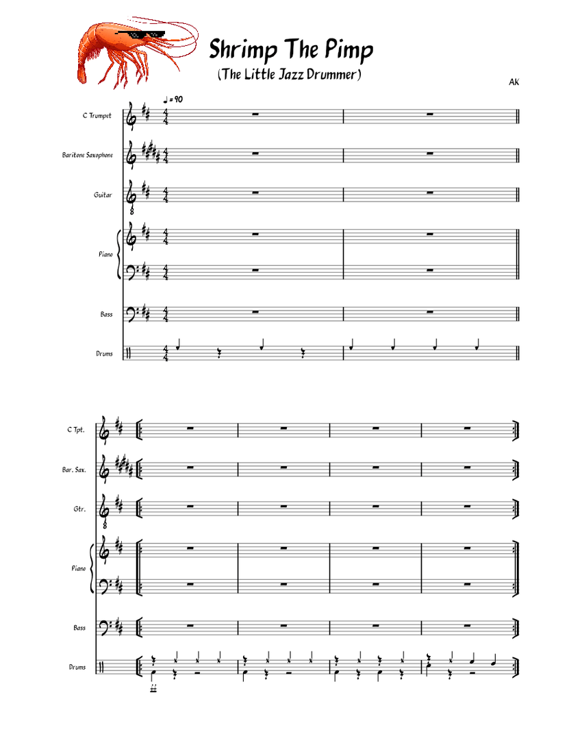 Shrimp The Pimp Sheet music for Piano, Saxophone baritone, Guitar, Bass ...