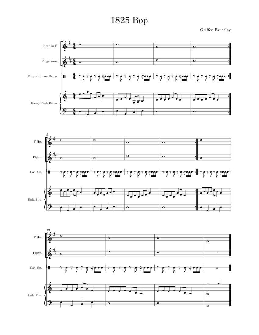 1825 Bop Sheet music for Piano, Flugelhorn, French horn, Snare drum ...