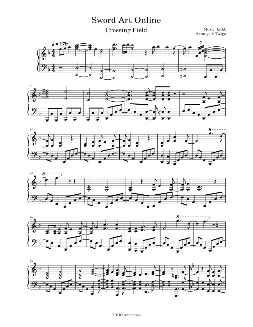 Sword Art Online OP 1 Crossing Field Sheet music for Piano (Solo ...