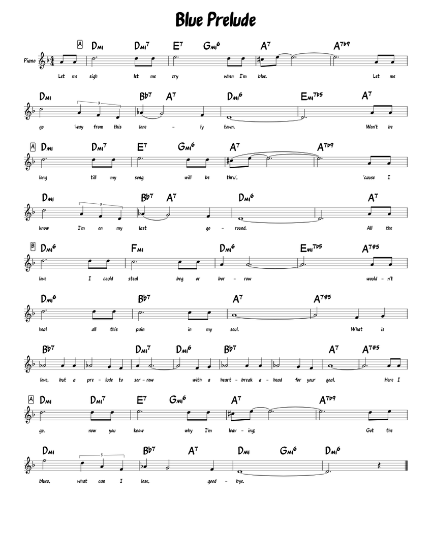 Blue Prelude Sheet Music with Chords for Piano (Solo) Easy | MuseScore.com