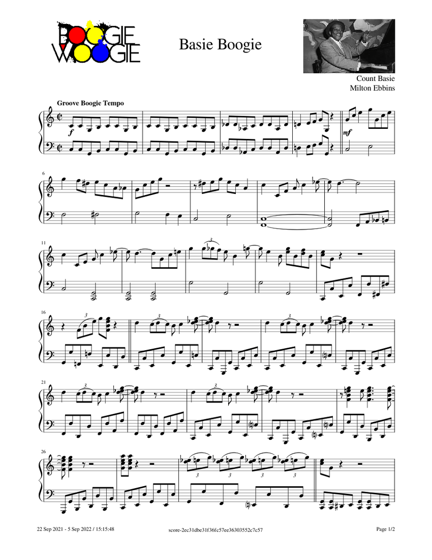 Basie Boogie – Count Basie Sheet Music for Piano (Solo) | MuseScore.com