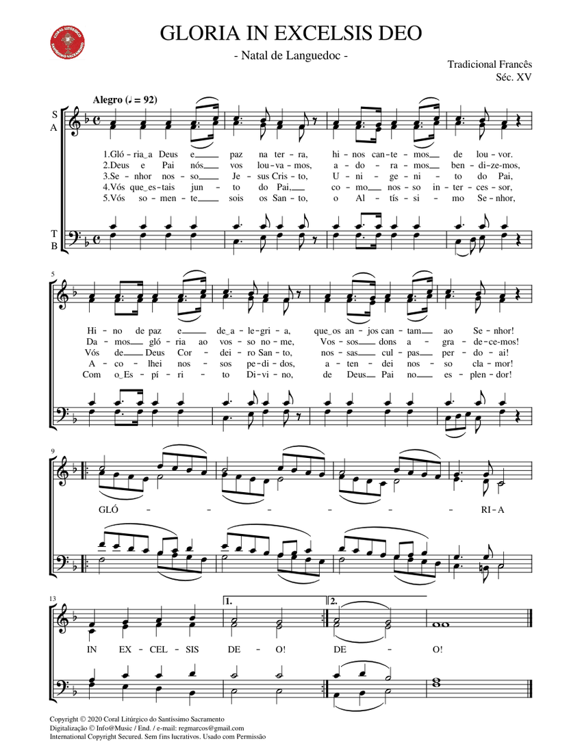GLORIA_IN_EXCELSIS_DEO II Sheet Music for Female, Male (Church Choir ...