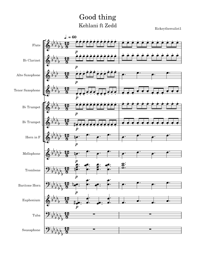 Kehlani Ft Zedd Good thing Sheet music for Trombone, Euphonium, Tuba ...