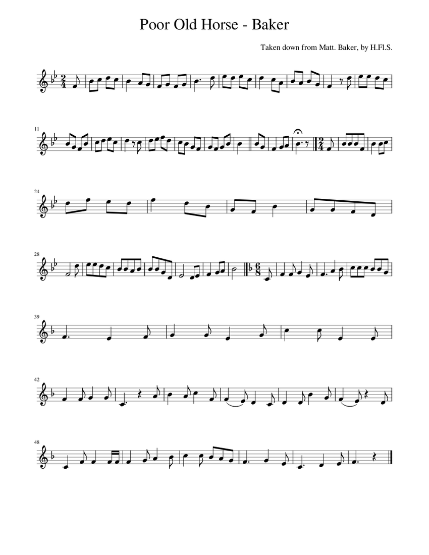 Poor Old Horse - Baker Sheet music for Piano (Solo) Easy | Musescore.com