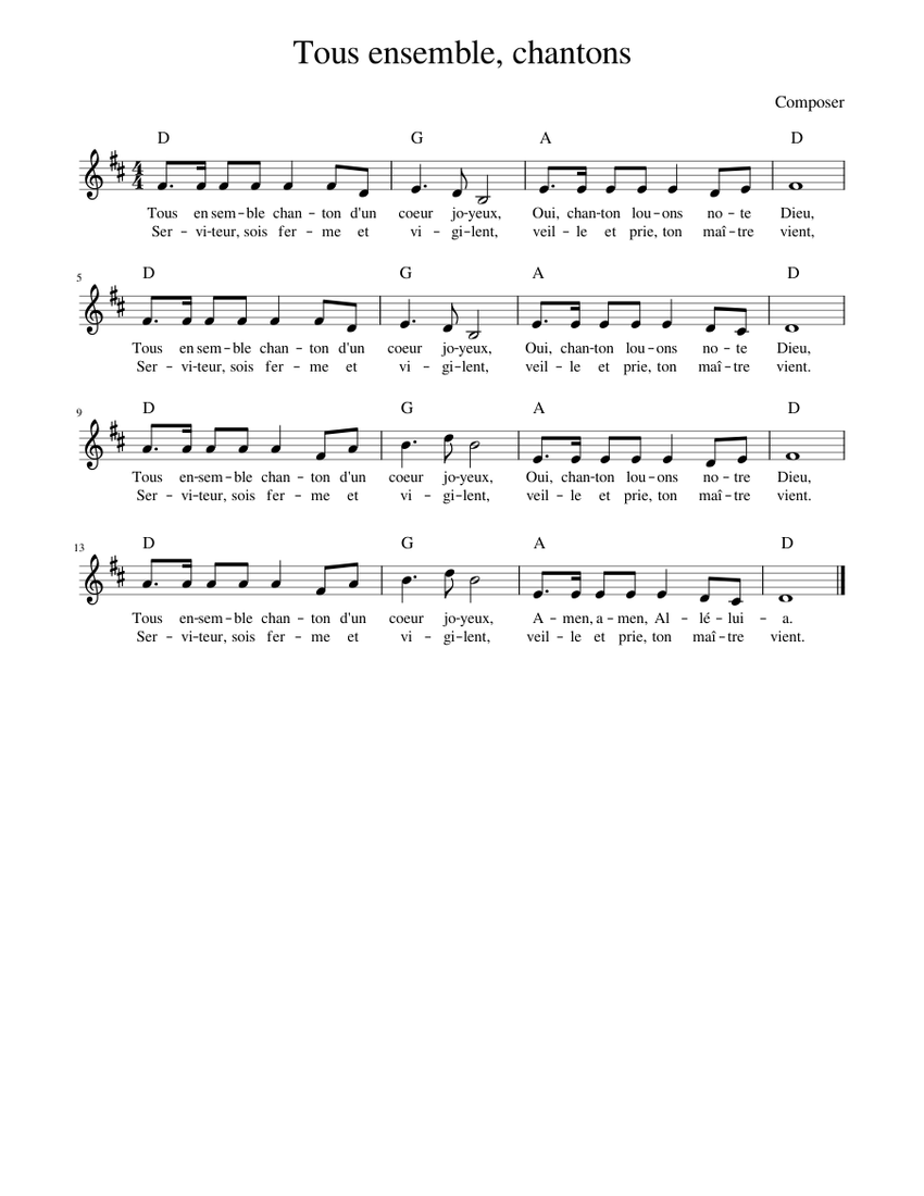 Tous ensemble, chantons - piano tutorial