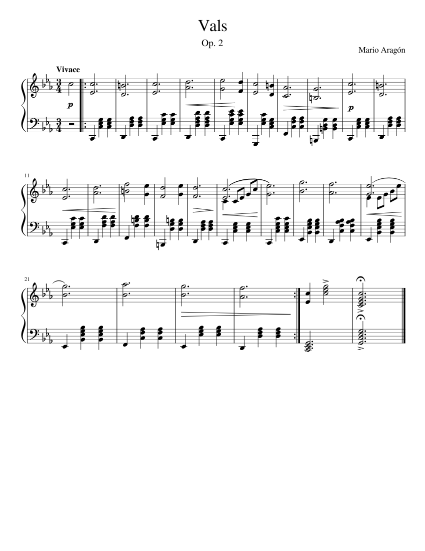 Vals Op. 2, No. 2 in C minor Sheet music for Piano (Solo) Easy ...