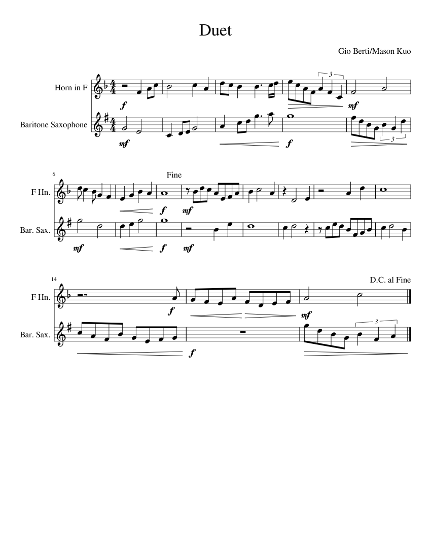 Duet Sheet music for Saxophone baritone, French horn (Mixed Duet ...