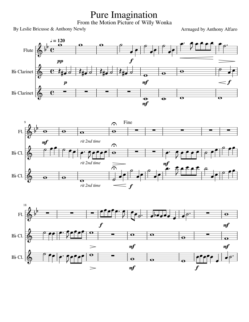 Pure Imagination Sheet Music for Flute, Clarinet in b-flat (Mixed Trio ...