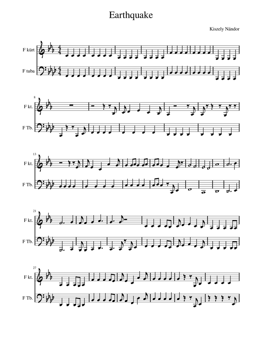 Earthquake Sheet music for Tuba, French horn (Brass Duet) | Musescore.com