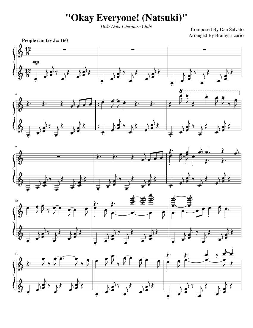 Okay Everyone! (Natsuki) -Doki Doki Literature Club! (Piano Only) Sheet ...