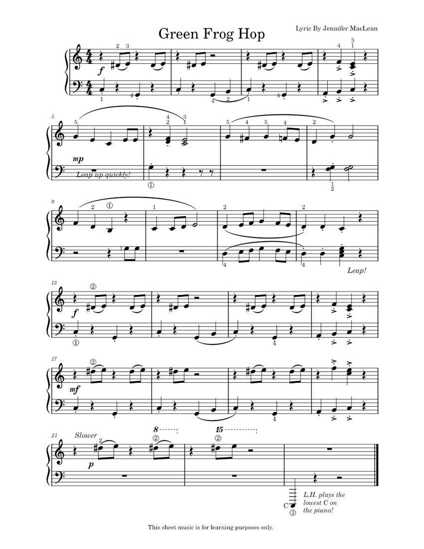 Green Frog Hop Nancy and Randell Faber 15 Sheet Music for Piano (Solo ...