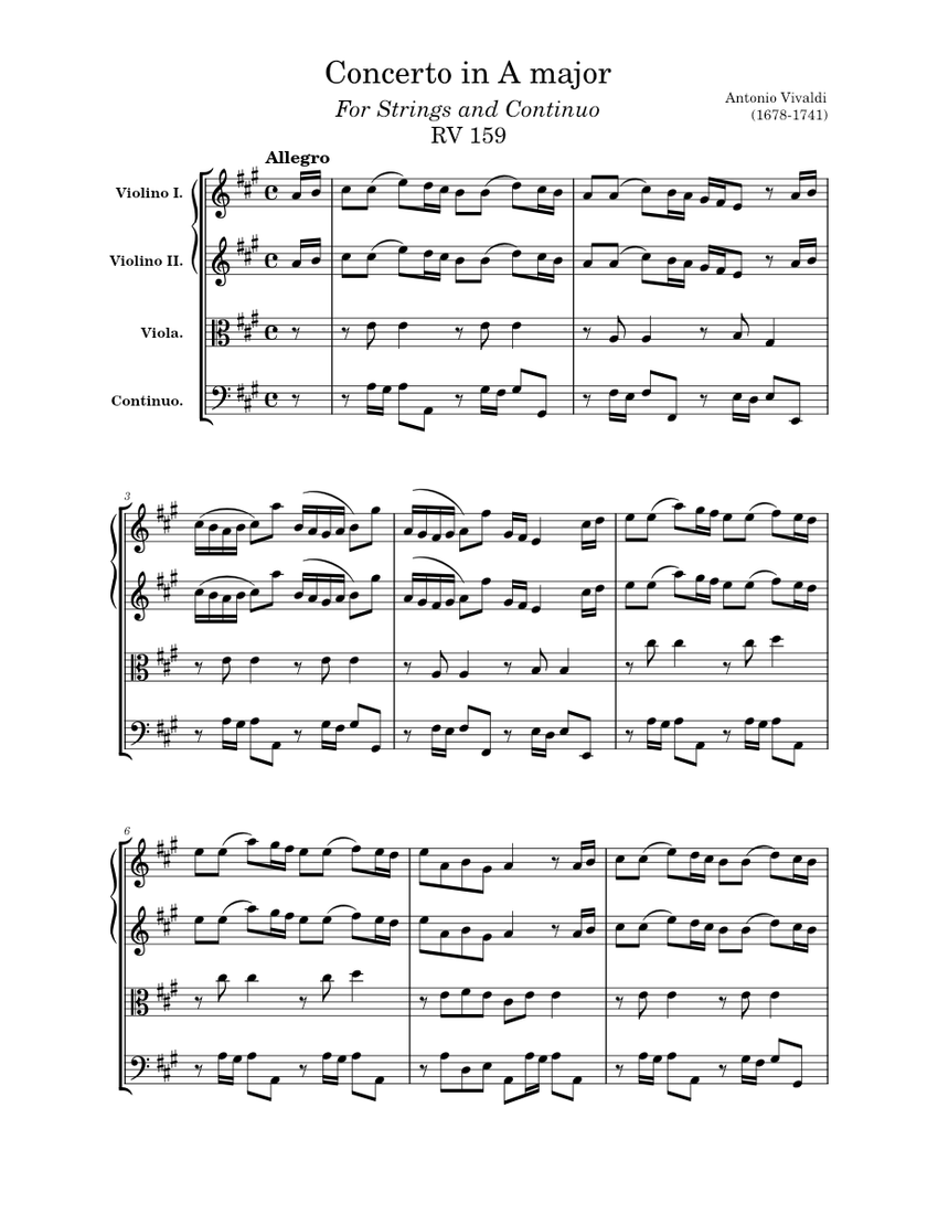 Concerto for Strings in A major, RV 159 – Antonio Vivaldi Sheet music for Strings group (String ...