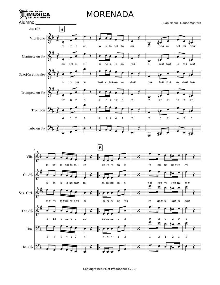 Morenada anderson Sheet Music for Piano, Trombone, Tuba, Clarinet in b ...