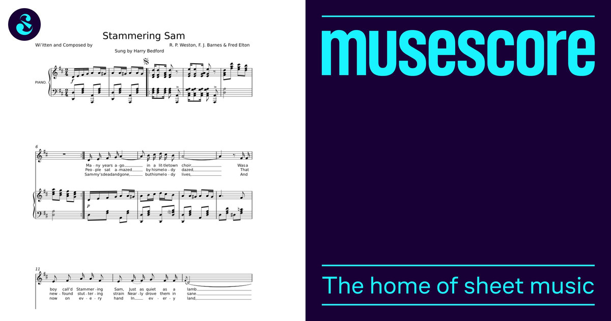 Stammering Sam – R. P. Weston, F. J. Barnes & Fred Elton Sheet music ...