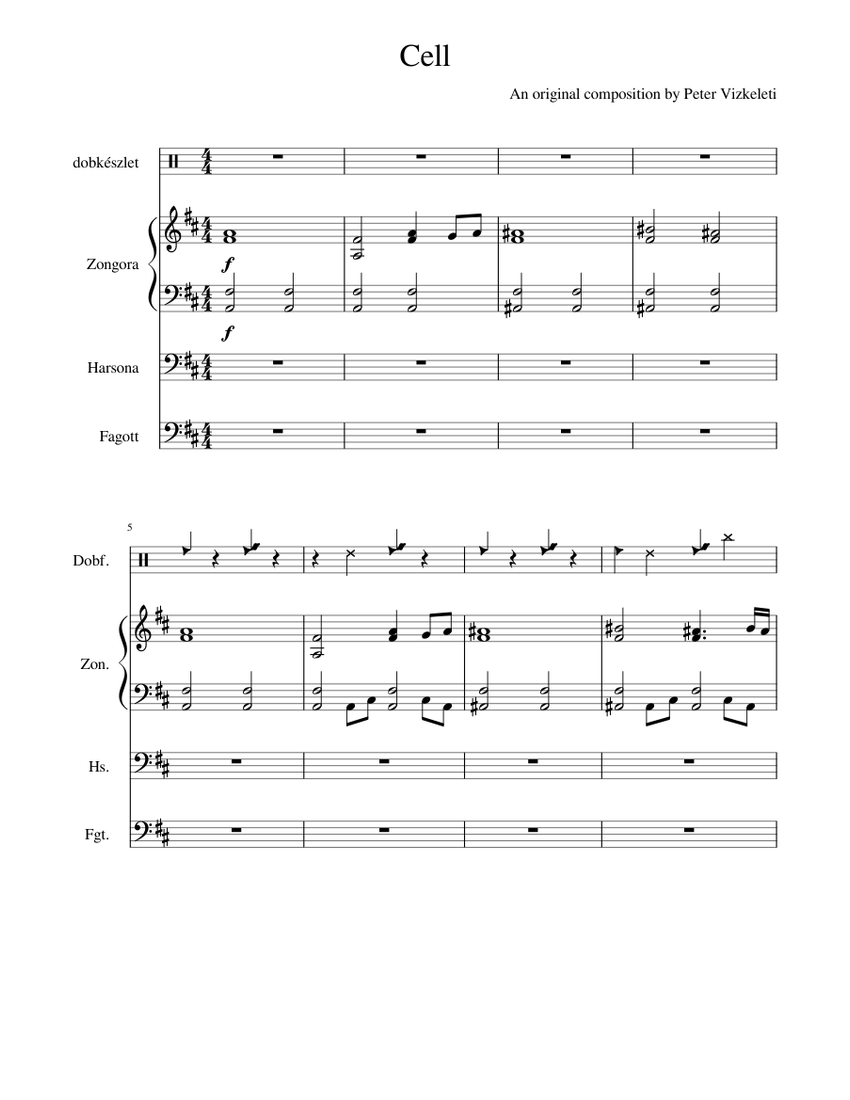 Cell - An Original by Peter Vizkeleti Sheet music for Piano, Trombone ...