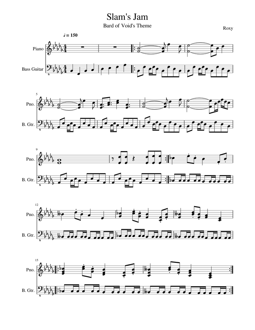 Slam's Jam Sheet music for Piano, Bass guitar (Mixed Duet) | Musescore.com