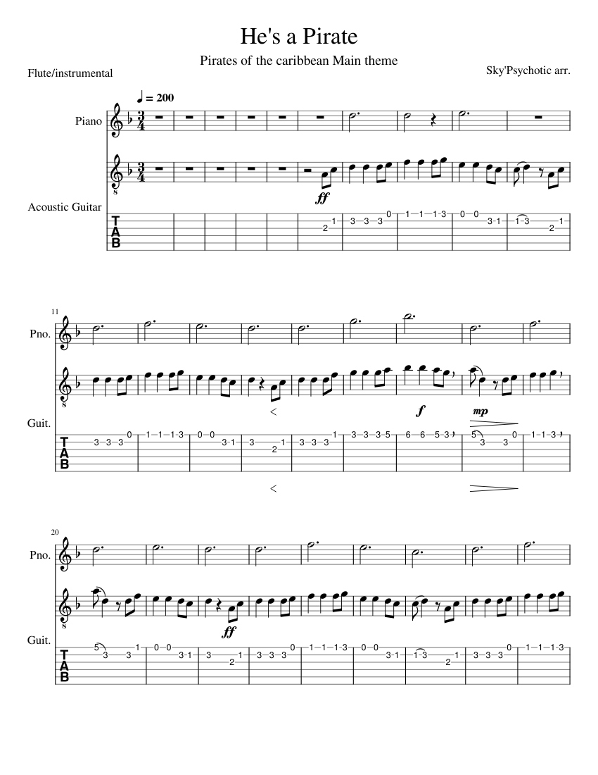 Pirates_of_the_Caribbean_-__Main_theme Sheet music for Piano, Guitar ...