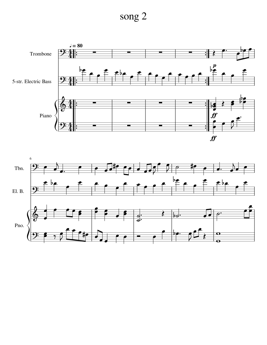 song_2 Sheet music for Piano, Trombone, Bass guitar (Mixed Trio ...