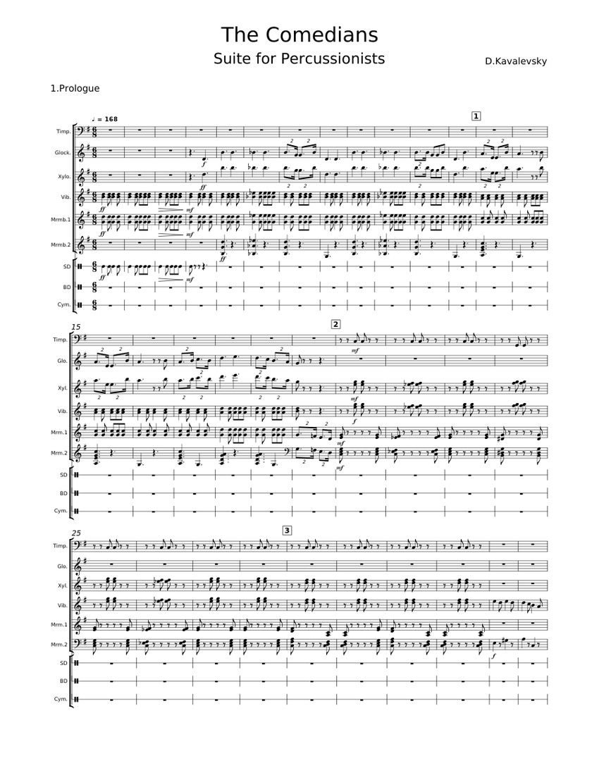 The Comedians – D. Kavalevsky Sheet Music for Timpani, Vibraphone ...