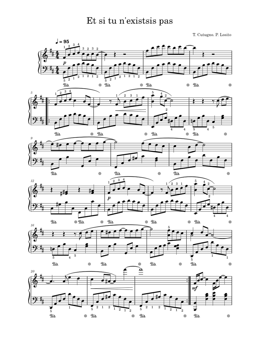 Et si tu nexistais pas – Joe Dassin Sheet Music for Piano (Solo ...