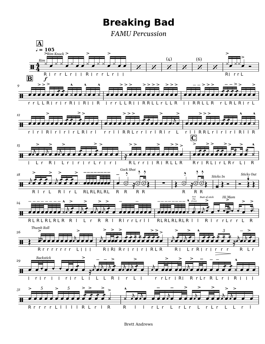 Breaking Bad (FAMU) Sheet Music for Snare drum (Solo) | MuseScore.com